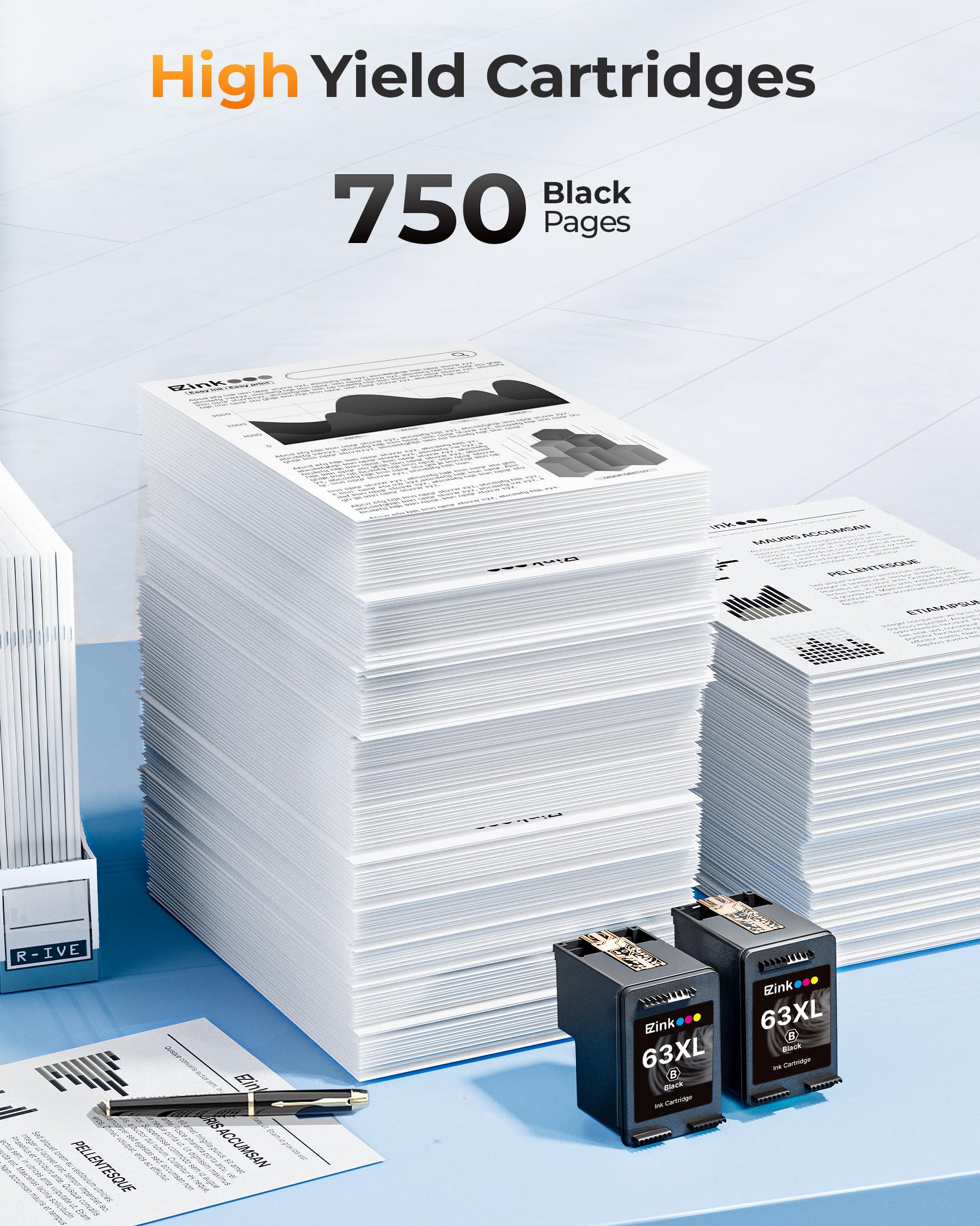 E-Z Ink (Tm) Remanufactured Ink Cartridge Replacement for HP 63XL 63 XL to Use with Officejet 3830 5255 4650 3833 Envy 4520 Deskjet 1112 3637 3630 3634 Printer (2 Black, 2 Pack)