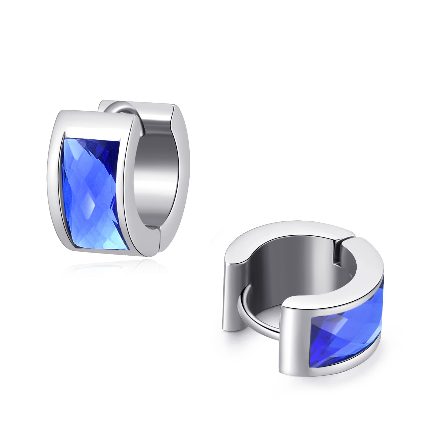 Ritach Stainless Steel Hoop Earrings for Men Blue CZ