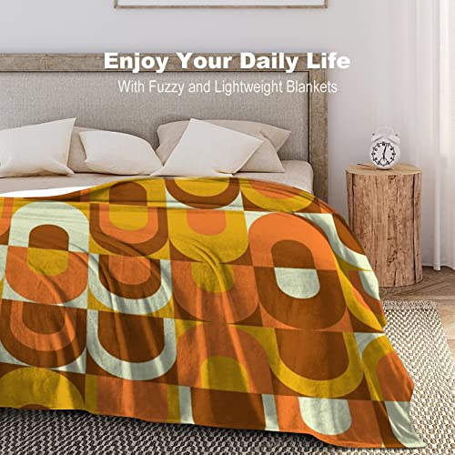 70S Pattern Retro Orange and Brown Tones Flannel Fleece Throw Blankets 50"X40" Lightweight Fluffy Winter Fall Blanket Cozy Soft Fuzzy Plush Home Decor for Couch Bed Sofa Bedroom Living Room Travel