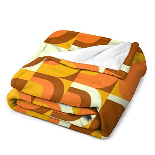 70S Pattern Retro Orange and Brown Tones Flannel Fleece Throw Blankets 50"X40" Lightweight Fluffy Winter Fall Blanket Cozy Soft Fuzzy Plush Home Decor for Couch Bed Sofa Bedroom Living Room Travel