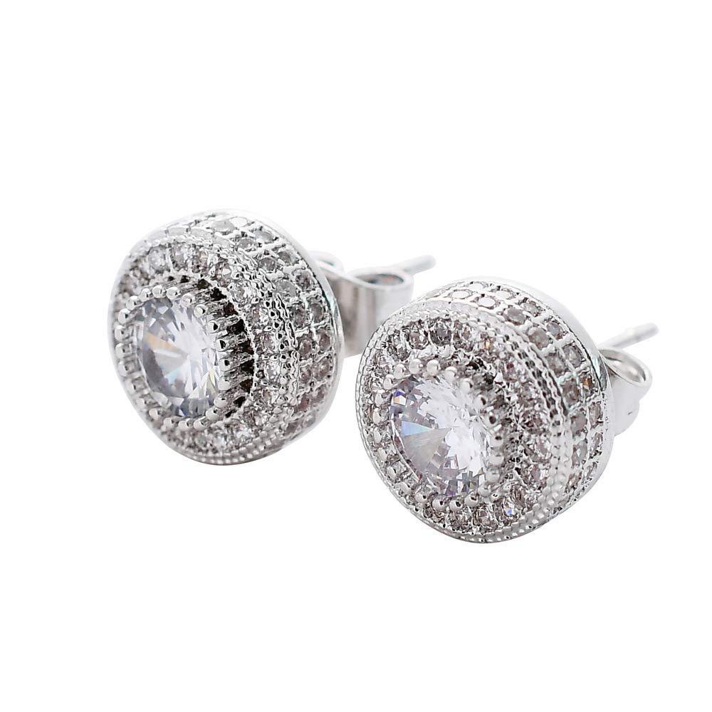 CZ Iced Out Men Screw Back Diamond Earring Studs, 24k Gold Plated Bling Party Jewelry