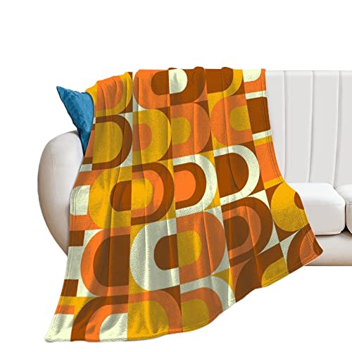 70S Pattern Retro Orange and Brown Tones Flannel Fleece Throw Blankets 50"X40" Lightweight Fluffy Winter Fall Blanket Cozy Soft Fuzzy Plush Home Decor for Couch Bed Sofa Bedroom Living Room Travel
