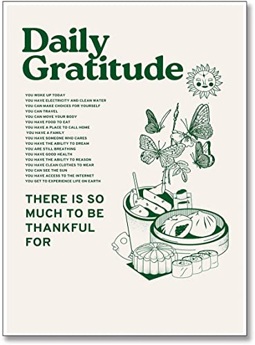 Vintage Green Positive Quotes Daily Gratitude Posters for Room Aesthetic Cute Sunflower Butterfly Food Canvas Wall Art Painting Retro Wall Decor Pictures for Kitchen Dining Room 12x16in Unframed