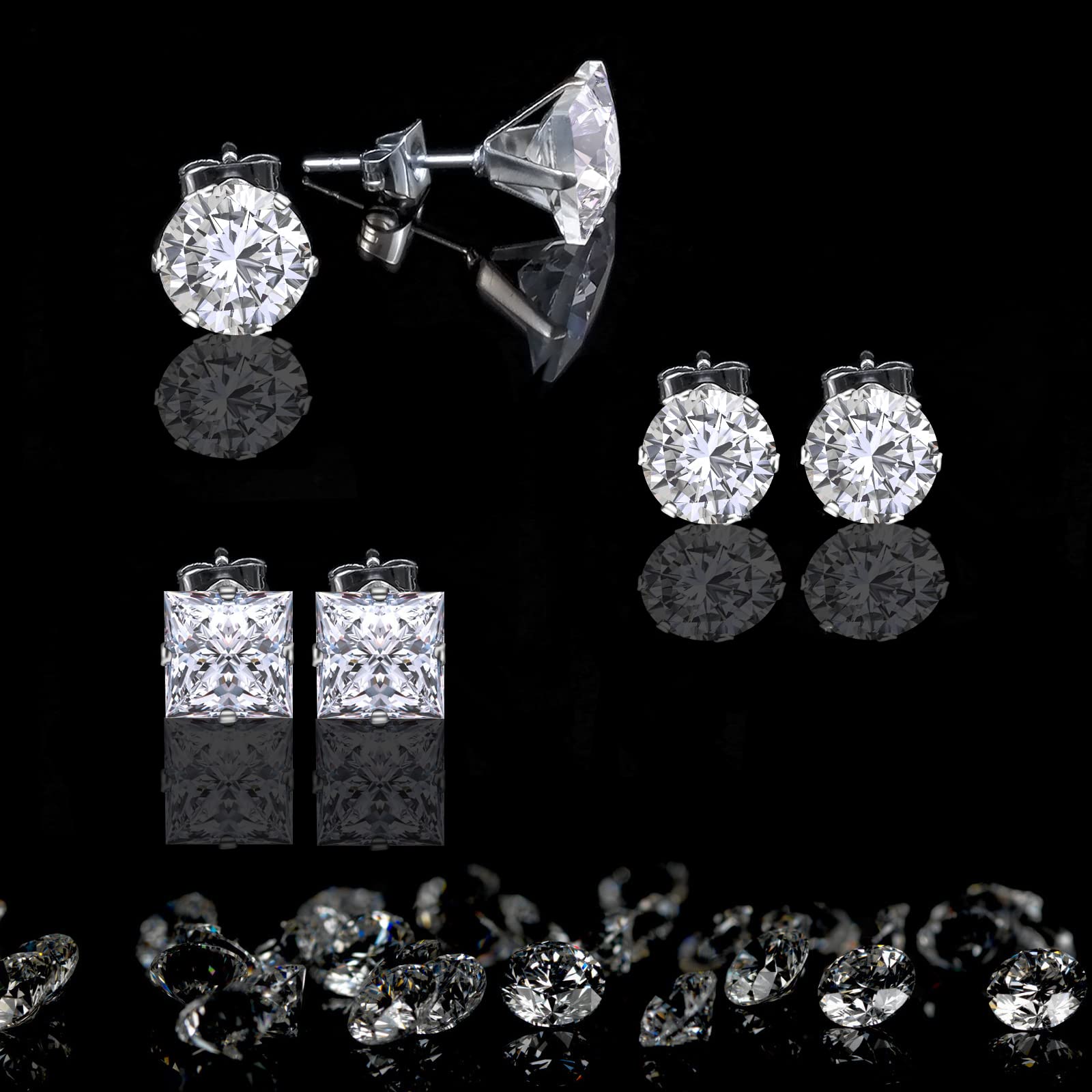 Stud Earrings Set LUCKYPADS 12 Pairs Stud Earrings for Women Hypoallergenic Stainless Steel Stud Earrings Pack Men Earrings Stud with Cubic Zirconia
