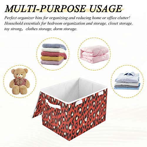Kigai Storage Basket Classic Leopard Print Storage Boxes with Lids and Handle, Large Storage Cube Bin Collapsible for Shelves Closet Bedroom Living Room, 16.5x12.6x11.8 In