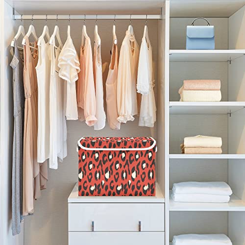 Kigai Storage Basket Classic Leopard Print Storage Boxes with Lids and Handle, Large Storage Cube Bin Collapsible for Shelves Closet Bedroom Living Room, 16.5x12.6x11.8 In