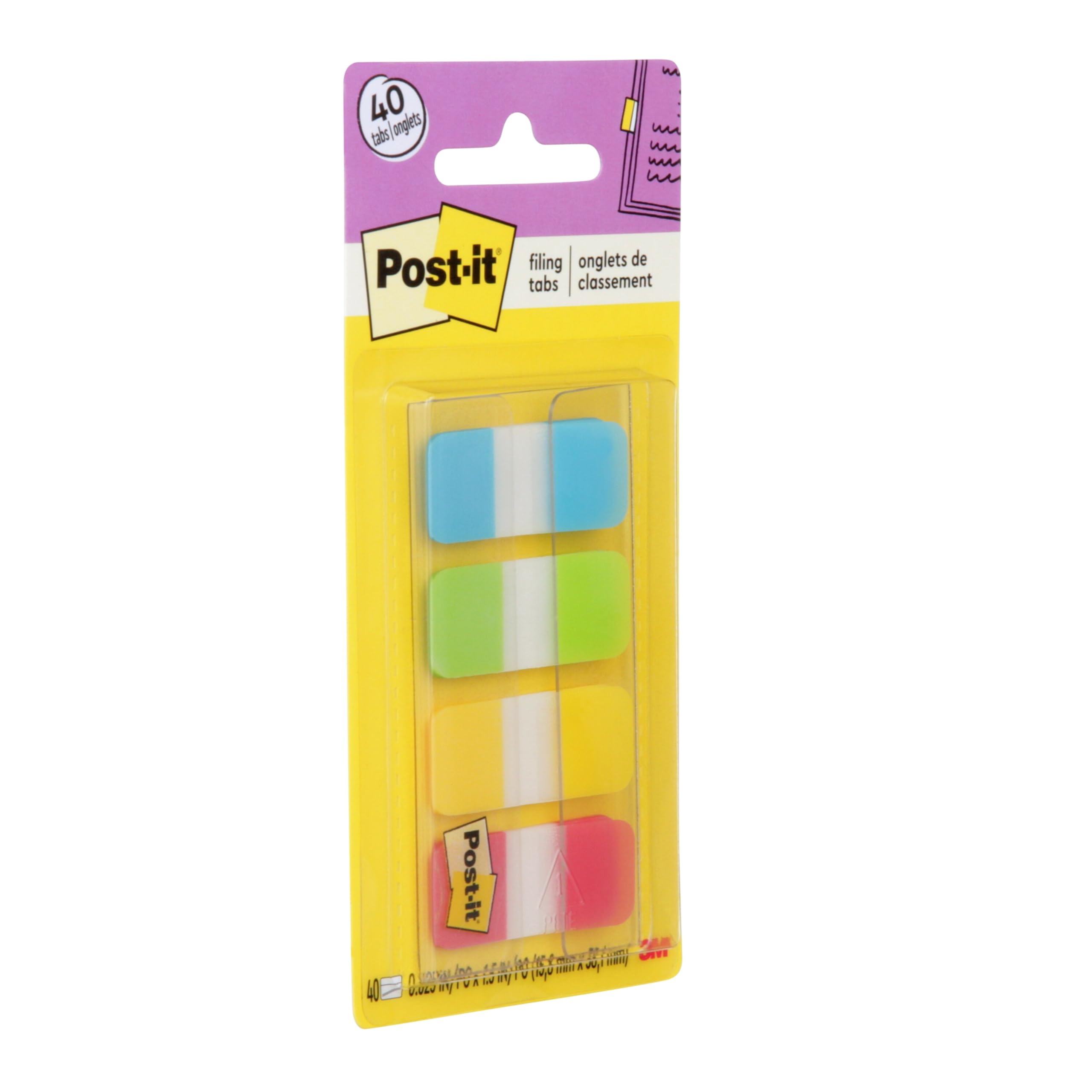 Post-it Tabs.625 in Solid, Aqua, Lime, Yellow, Red, 10/Color, 40/Dispenser (676-ALYR)