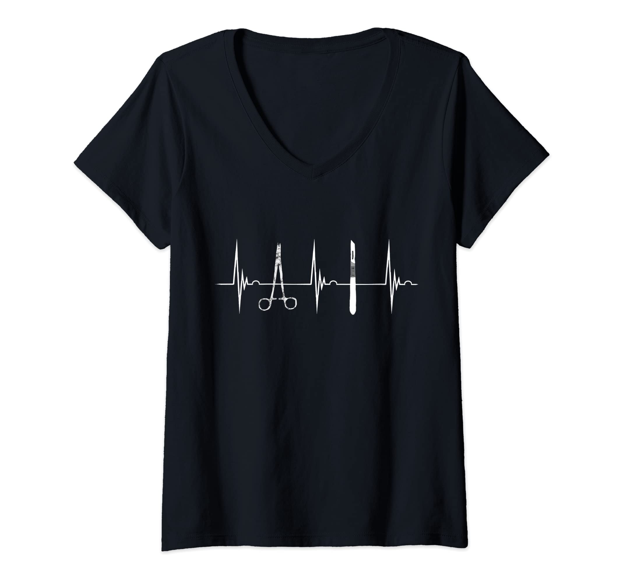 Womens Surgical Scalpel Surgeon Heartbeat EKG Pulse Nurse Surg Tech V-Neck T-Shirt