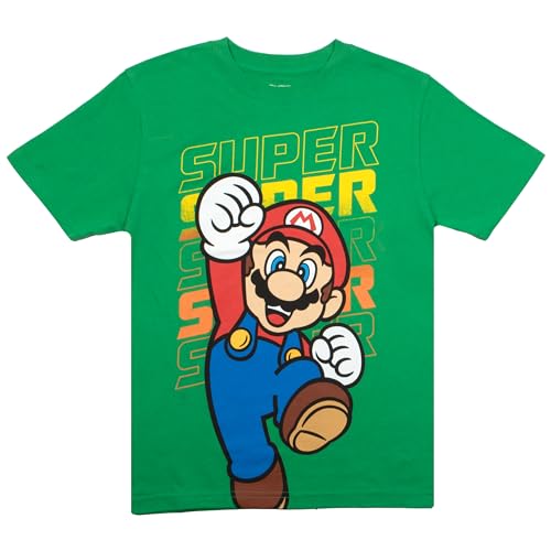 Nintendo Super Mario Bros Boys 4-Pack Short Sleeve T-Shirt Bundle Set for Kids (Size 7, Black/Green/Beige/Blue)