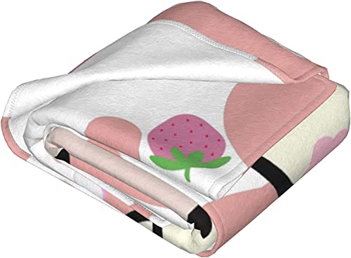 Strawberry Milk Cow Blanket Lightweight Flannel Fleece Cartoon Cute Animal Throw Blankets Soft Cozy Plush Microfiber All-Season Blanket for Bed/Couch/Sofa-50 x40 in