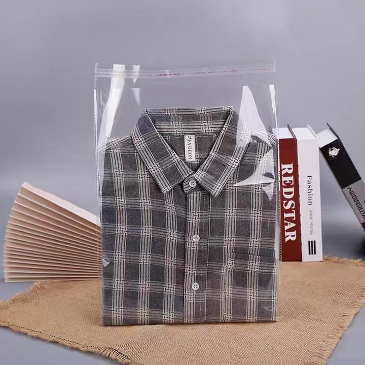 Muyindo 100 Pieces (9x12 Inch) Clear Plastic Bags for Packaging, Clothing & T-Shirts Strong Packing Self Adhesive Cellophane Bag