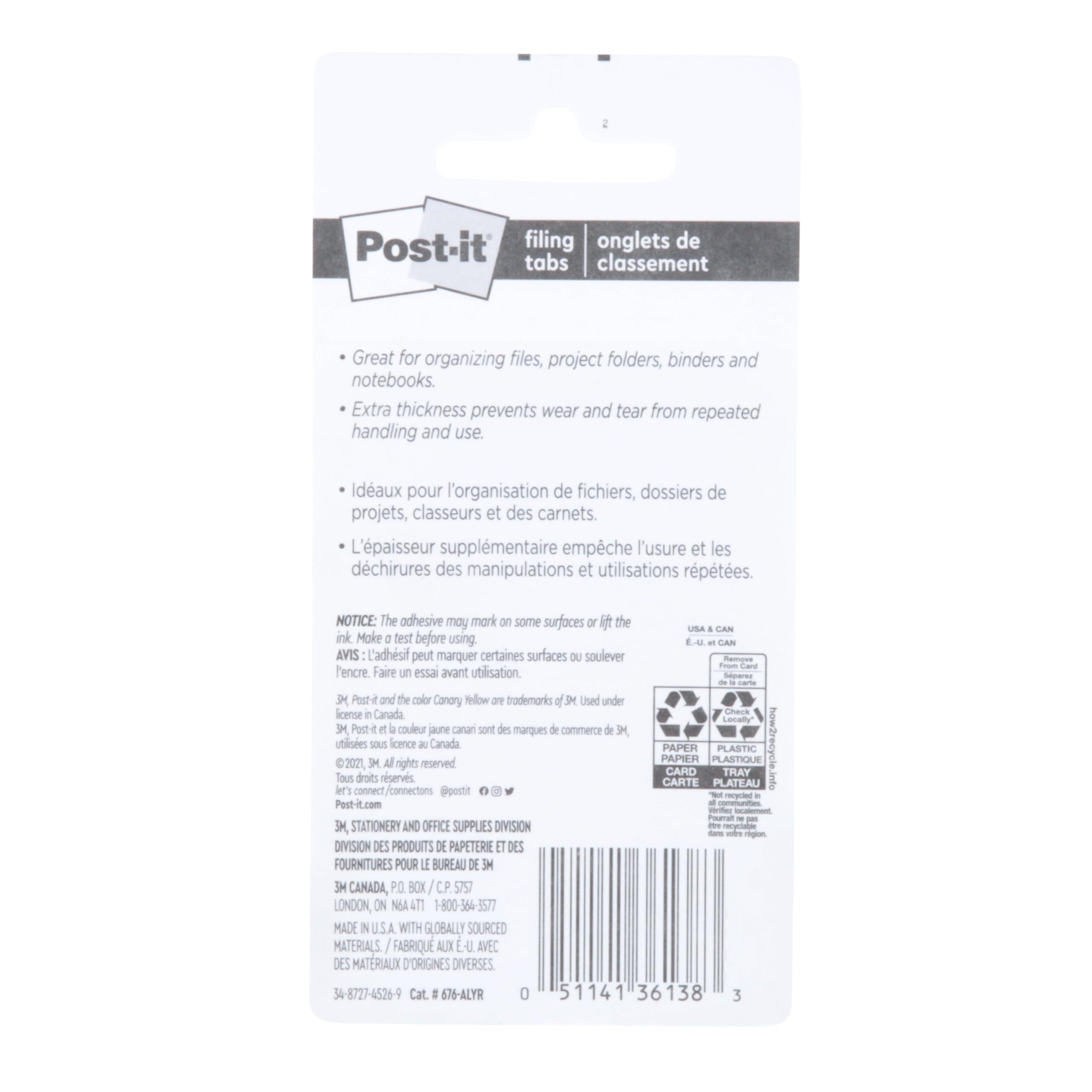 Post-it Tabs.625 in Solid, Aqua, Lime, Yellow, Red, 10/Color, 40/Dispenser (676-ALYR)