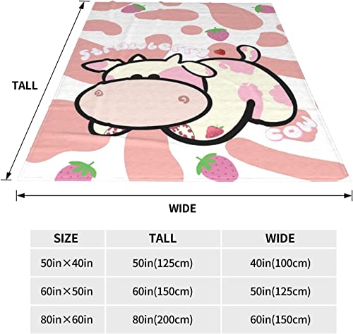 Strawberry Milk Cow Blanket Lightweight Flannel Fleece Cartoon Cute Animal Throw Blankets Soft Cozy Plush Microfiber All-Season Blanket for Bed/Couch/Sofa-50 x40 in