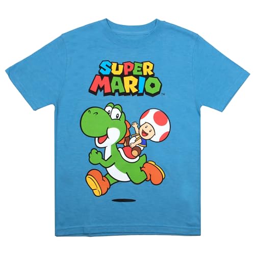 Nintendo Super Mario Bros Boys 4-Pack Short Sleeve T-Shirt Bundle Set for Kids (Size 7, Black/Green/Beige/Blue)