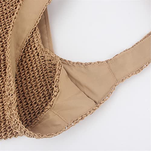 Straw Bag for Women Summer Handmade Beach Bag Soft Woven Tote Bag Large Weaving Shoulder Bag Purse Straw Handbag for Vacation (AK-4)