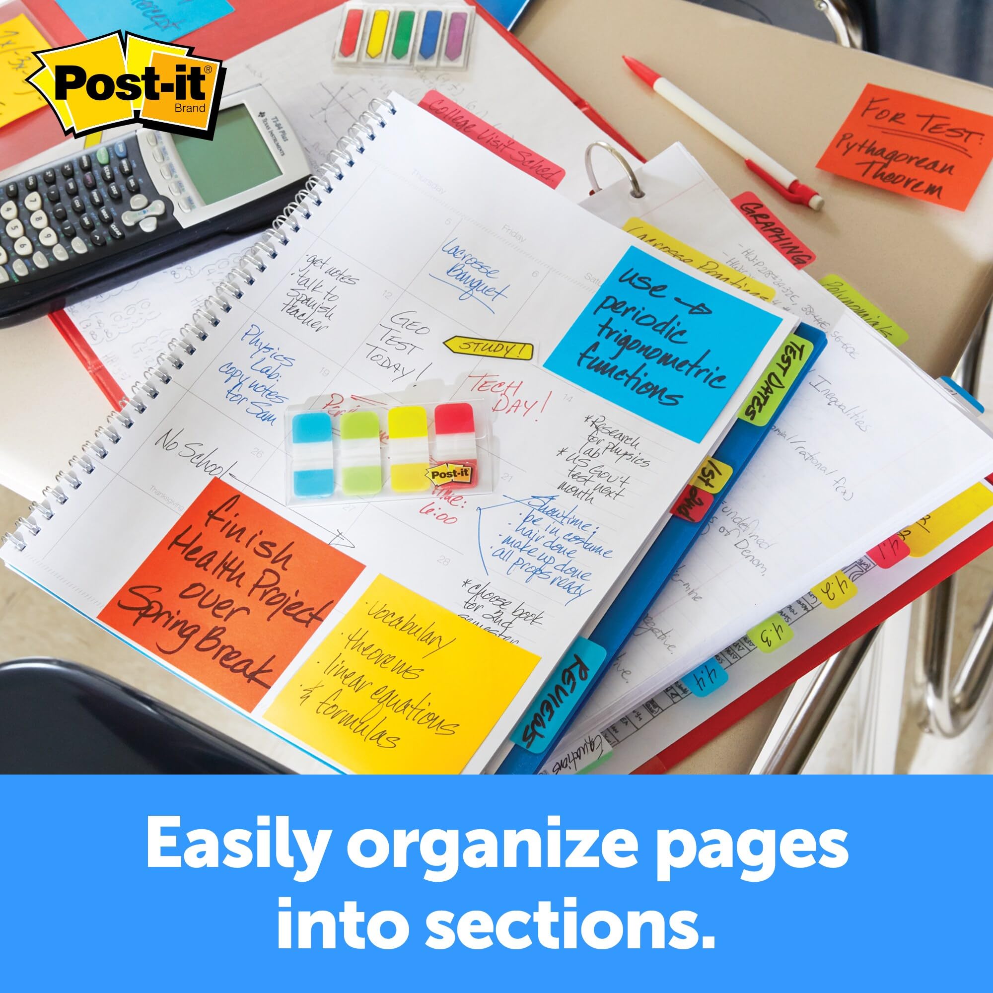 Post-it Tabs.625 in Solid, Aqua, Lime, Yellow, Red, 10/Color, 40/Dispenser (676-ALYR)