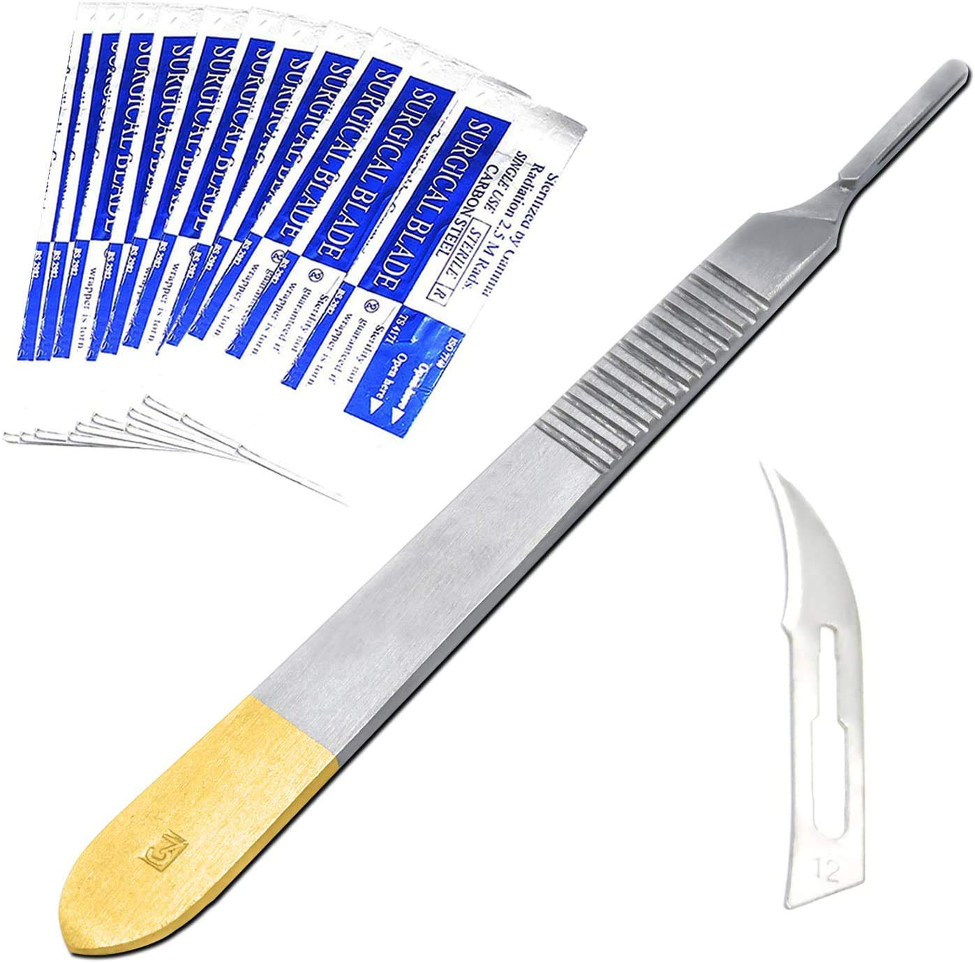AAProTools Scalpel Blades #12 Includes #3 Metal Gold Handle â Suitable For Dermaplaning, Crafts, Instruments/equipment Pack Of 10