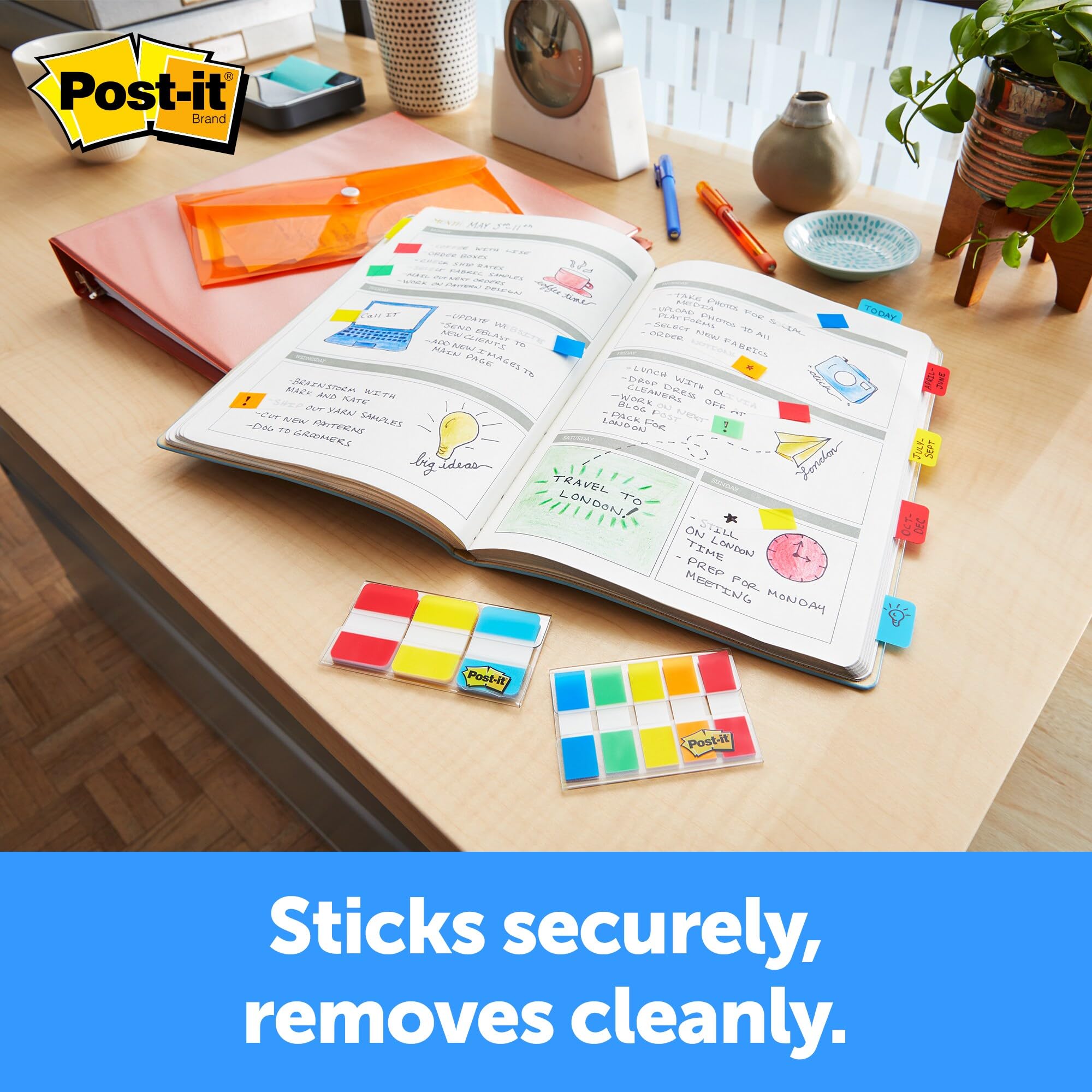 Post-it Tabs.625 in Solid, Aqua, Lime, Yellow, Red, 10/Color, 40/Dispenser (676-ALYR)