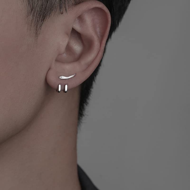 Detachable Dual Stud Earrings For Men, 2023 New Punk Hippie Clip On Dual Purpose Claw Stud Black Vintage Cool Cowhorn Gothic Earring Jewelry Gift (Black+Silver)