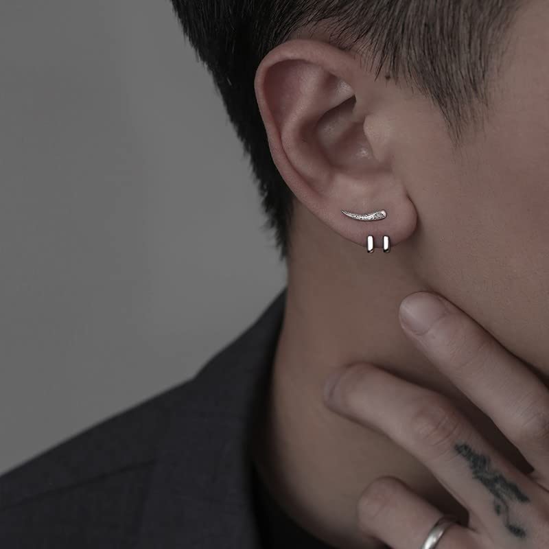 Detachable Dual Stud Earrings For Men, 2023 New Punk Hippie Clip On Dual Purpose Claw Stud Black Vintage Cool Cowhorn Gothic Earring Jewelry Gift (Black+Silver)