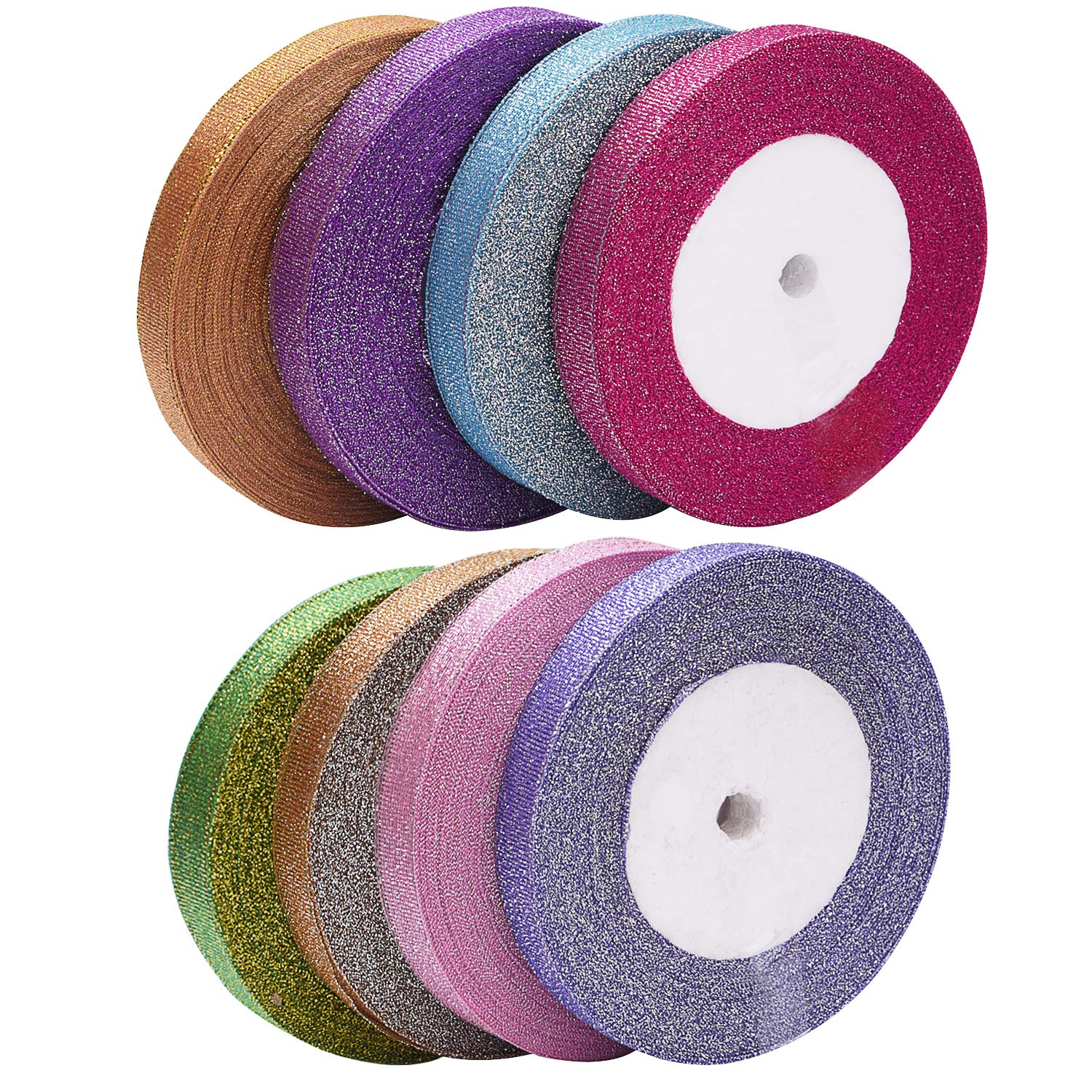 Livder 8 Rolls 1/2 Inch Width Metallic Glitter Ribbon for Holiday Wedding Birthday Party Decoration Gift Wrapping