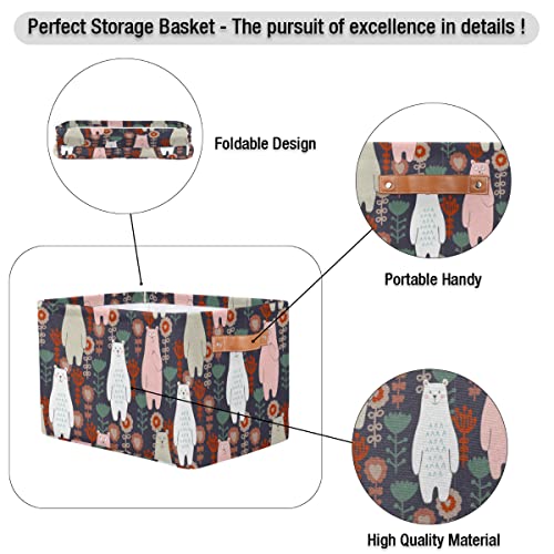 Buvan Fabric Storage Bins Cute Polar Bear Small Shelf Basket With Handles Decorative Cubes Box Organizer Containers for Shelves Home Office Decor