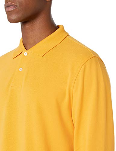Amazon Essentials Mens Long Sleeve Polo Shirt with Collar, Regular-Fit Pique, Dark Yellow, Large