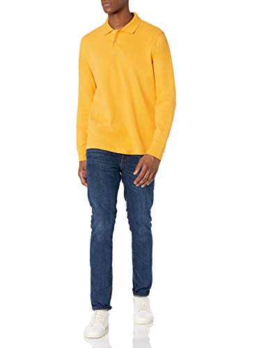 Amazon Essentials Mens Long Sleeve Polo Shirt with Collar, Regular-Fit Pique, Dark Yellow, Large