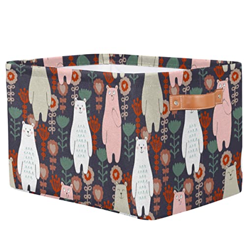 Buvan Fabric Storage Bins Cute Polar Bear Small Shelf Basket With Handles Decorative Cubes Box Organizer Containers for Shelves Home Office Decor