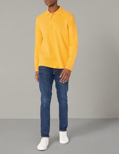 Amazon Essentials Mens Long Sleeve Polo Shirt with Collar, Regular-Fit Pique, Dark Yellow, Large