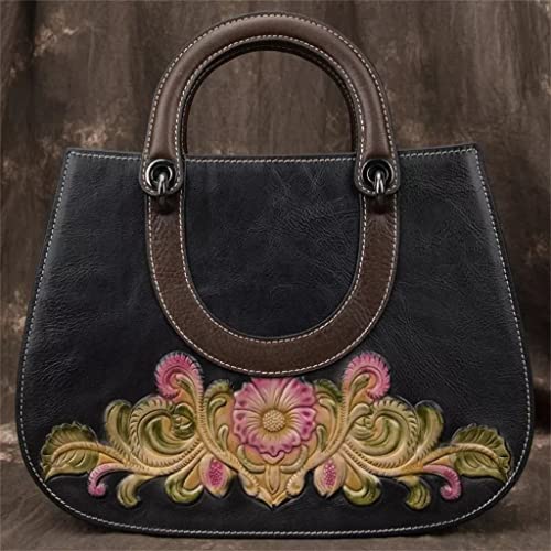 LHLLHL Vintage Ladies Handbag Casual Tote Bag Hand Embossed Floral One Shoulder Messenger Bag (Color : E, Size