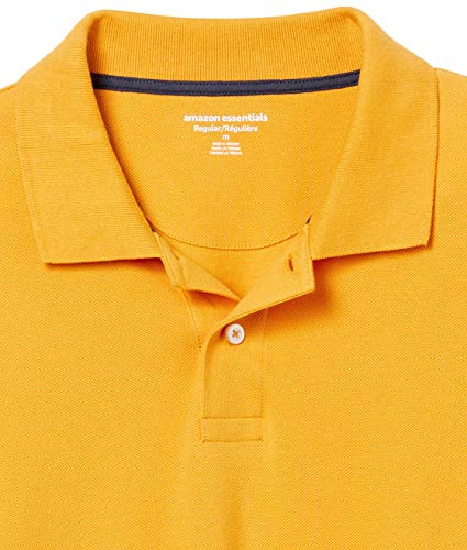Amazon Essentials Mens Long Sleeve Polo Shirt with Collar, Regular-Fit Pique, Dark Yellow, Large