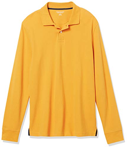 Amazon Essentials Mens Long Sleeve Polo Shirt with Collar, Regular-Fit Pique, Dark Yellow, Large