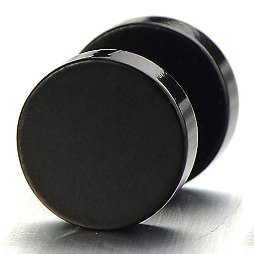 10MM Black Screw Stud Earrings for Mens Women Steel Cheater Fake Ear Plugs Gauges Illusion Tunnel