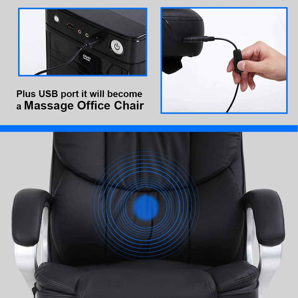 Home Office Chair Massage Desk Chair Ergonomic Computer Chair with Lumbar Support Headrest Armrest High Back Task Chair Rolling Swivel PU Leather Executive Chair for Women Adults, Black