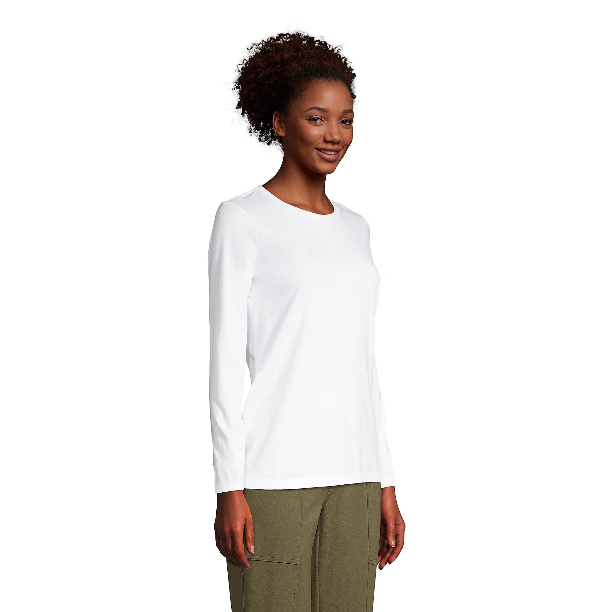 Lands' End Women Relaxed Supima Long Sleeve Crew White Tall Medium