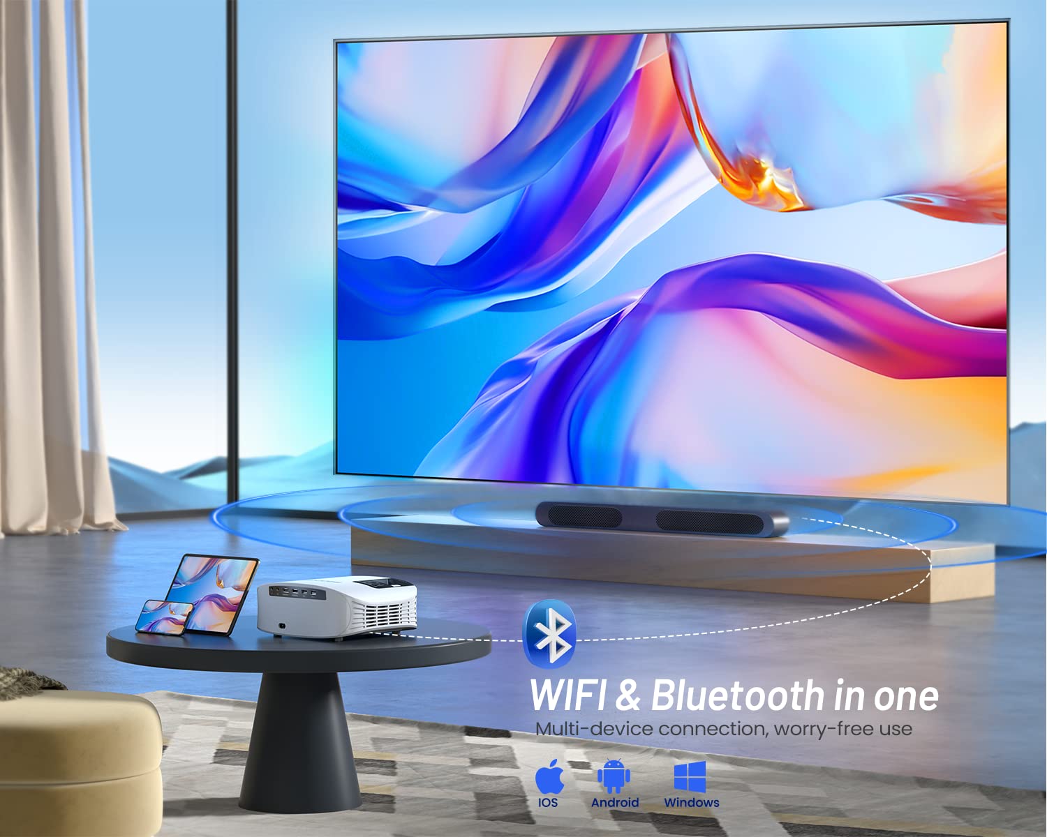 5G WiFi Bluetooth Projector Native 1080P, GooDee Outdoor Movie Projector with 300" Display Video Projector with Zoom & 4 Point Keystone for TV Stick, iOS, Android Dolby Audio & 4K Projector Support