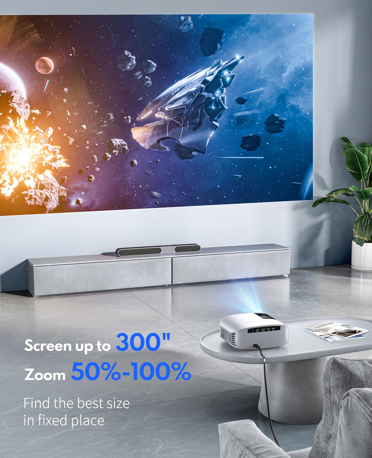 5G WiFi Bluetooth Projector Native 1080P, GooDee Outdoor Movie Projector with 300" Display Video Projector with Zoom & 4 Point Keystone for TV Stick, iOS, Android Dolby Audio & 4K Projector Support