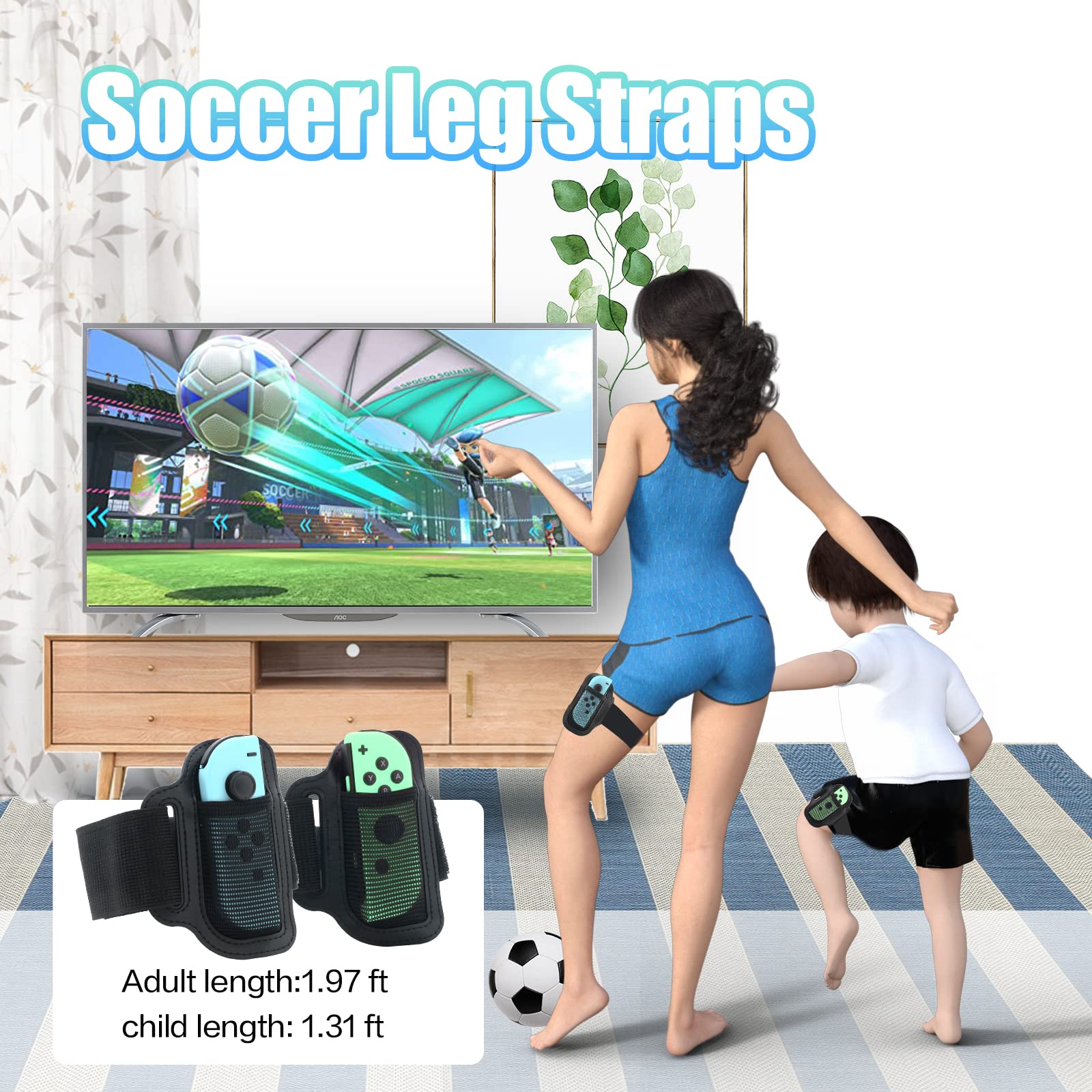 Nintendo Switch Sports Accessories, Nintendo Switch Sports Leg Strap, Switch Wrist Straps, Switch Boxing Grips, Switch Tennis Racket and Switch Golf Club - Blue and Green