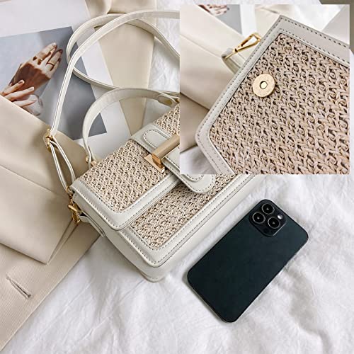 OWGSEE Straw Crossbody Bags for Women, Summer Straw Purses and Handbags Shoulder Clutch Bag for Vacation (Beige)