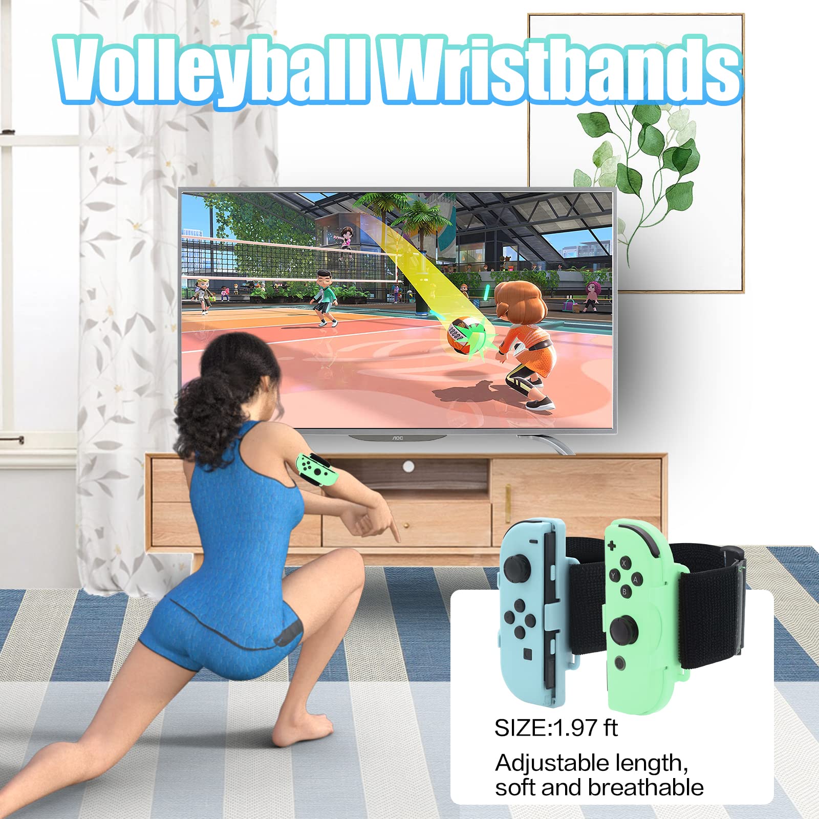 Nintendo Switch Sports Accessories, Nintendo Switch Sports Leg Strap, Switch Wrist Straps, Switch Boxing Grips, Switch Tennis Racket and Switch Golf Club - Blue and Green