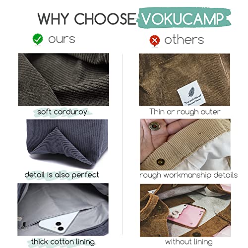 VOKUCAMP Women's Corduroy Handbag Zipper Tote's Bag Large Capacity Shoulder Bag with Pockets Jute Bag for Beach School Work Casual Yoga, 021 Dark Grey