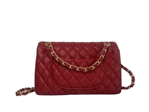 Yannie Caviar Crossbody Shoulder Bags Quilted Cross body Satchel Handbags Women prom party Bag Purse with Gift Box (Red)