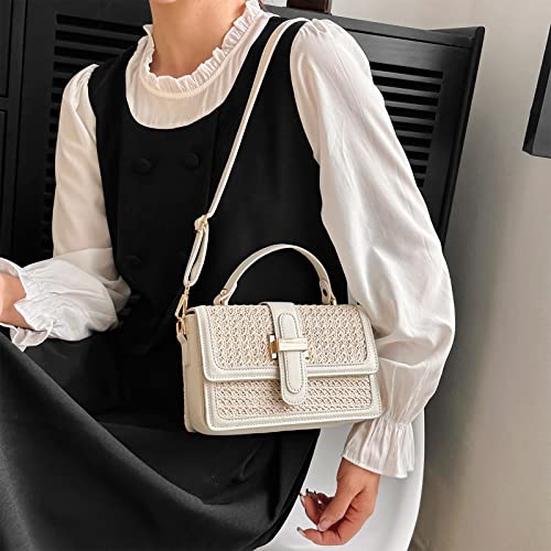 OWGSEE Straw Crossbody Bags for Women, Summer Straw Purses and Handbags Shoulder Clutch Bag for Vacation (Beige)