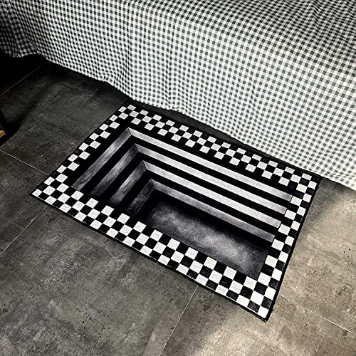 Wttfc Halloween 3D Optical Illusion Area Rugs, Carpet Doormat Checkerboard Trap Flannel Rugs, Doormat Stereo Vision Zebra Non-Slip 3D Visual Rugs for Room Decor,60×90cm