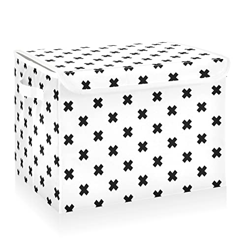 CaTaKu Black and White Cross Storage Bins with Lids and Handles, Fabric Large Storage Container Cube Basket with Lid Decorative Storage Boxes for Organizing Clothes
