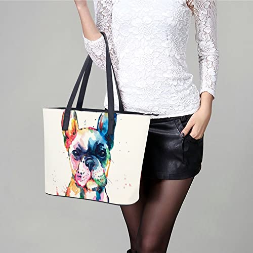 Womens Handbag Dog French Bulldog Leather Tote Bag Top Handle Satchel Bags For Lady