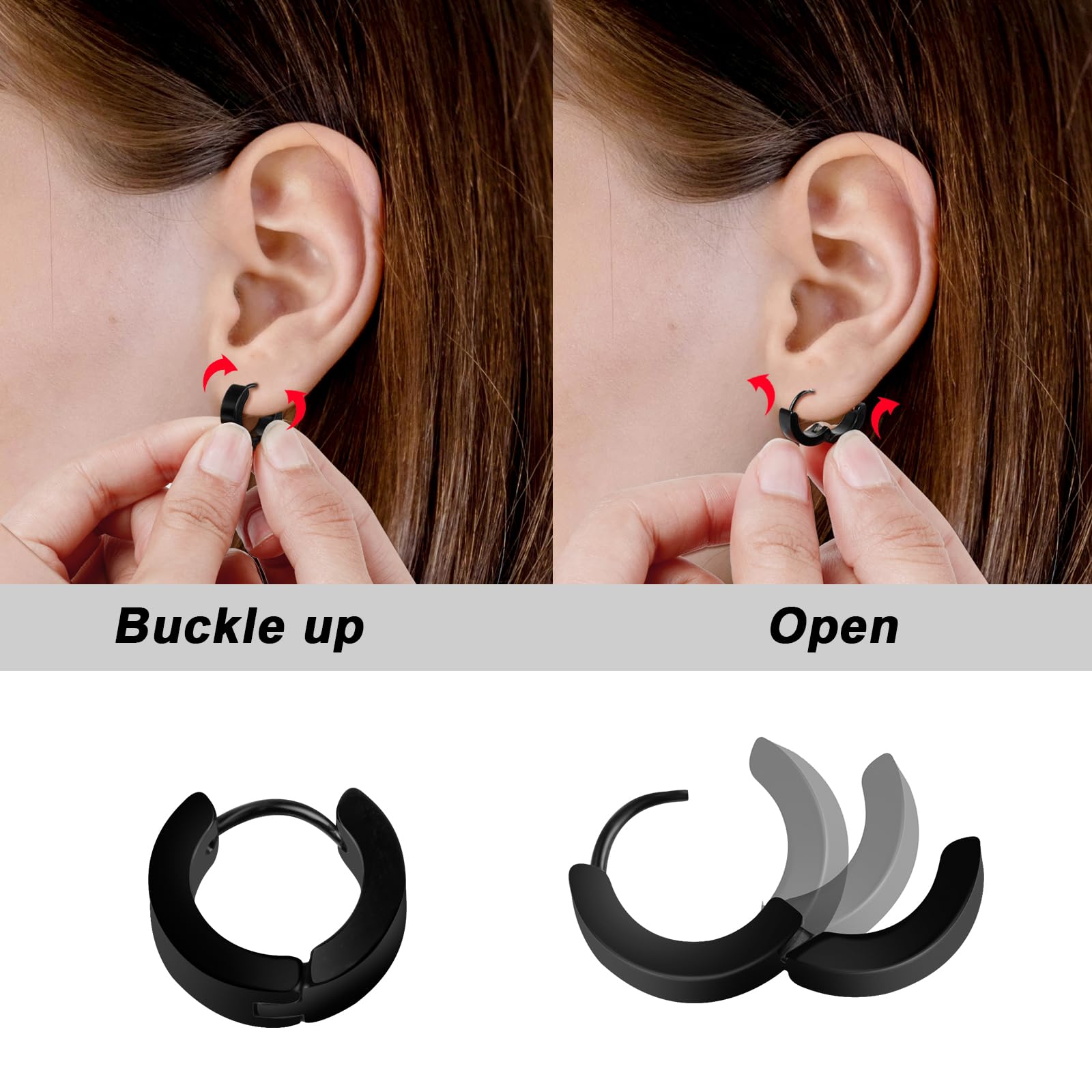 ONESING 18 Pairs Mens Earrings Black Earrings for Men Stainless Steel Earrings Piercing Jewelry Stud Hoop Punk Earrings Set