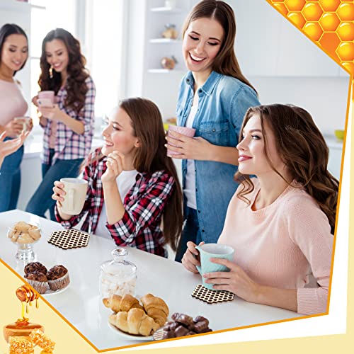 8 Pcs Honeycomb Wood Coaster Set Hollow Hex Honey Comb Wooden Coaster Hexagon Honeycomb Coasters Honeycomb Wooden Cup Cushion Mug Mats for Housewarming Gift Coffee DIY Bar Home Decor