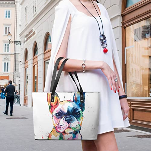 Womens Handbag Dog French Bulldog Leather Tote Bag Top Handle Satchel Bags For Lady